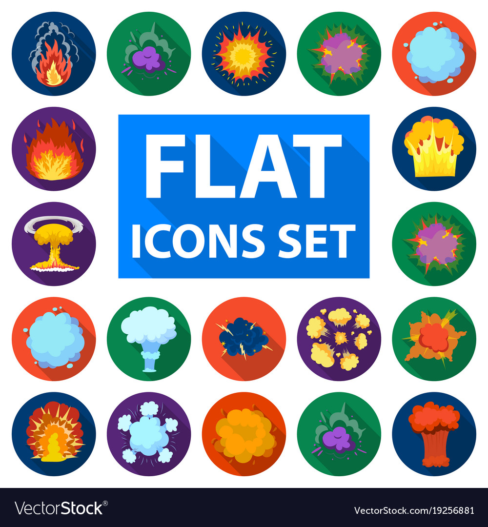 Different explosions flat icons in set collection Vector Image