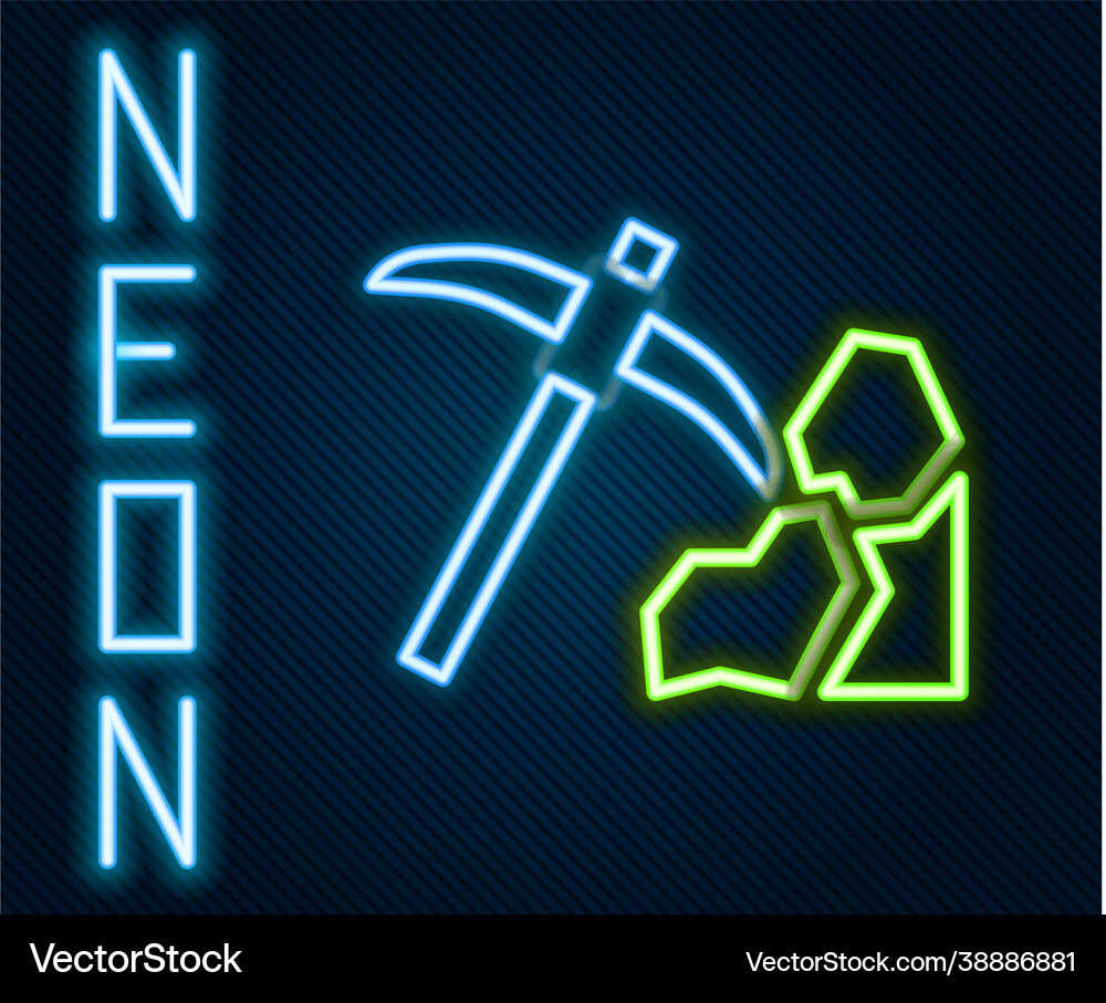 Glowing neon line gold mining icon isolated Vector Image