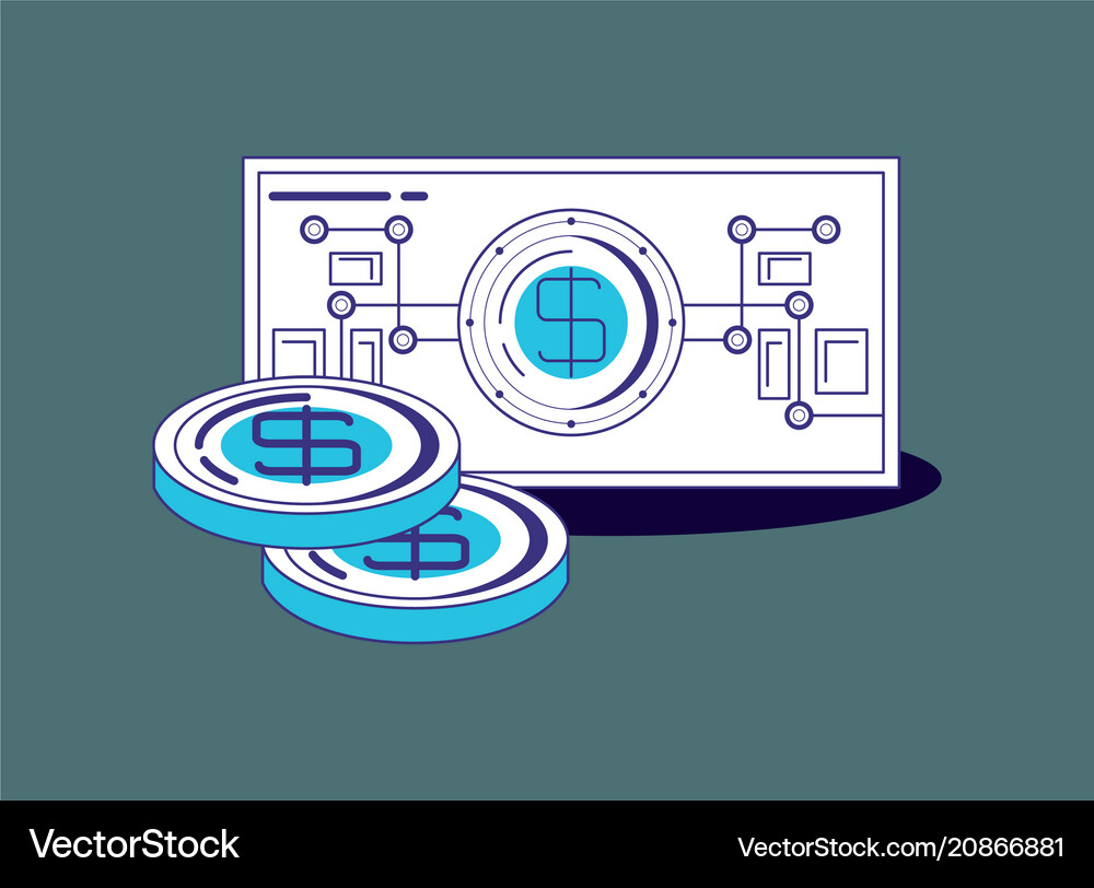 Money bill and coins design Royalty Free Vector Image