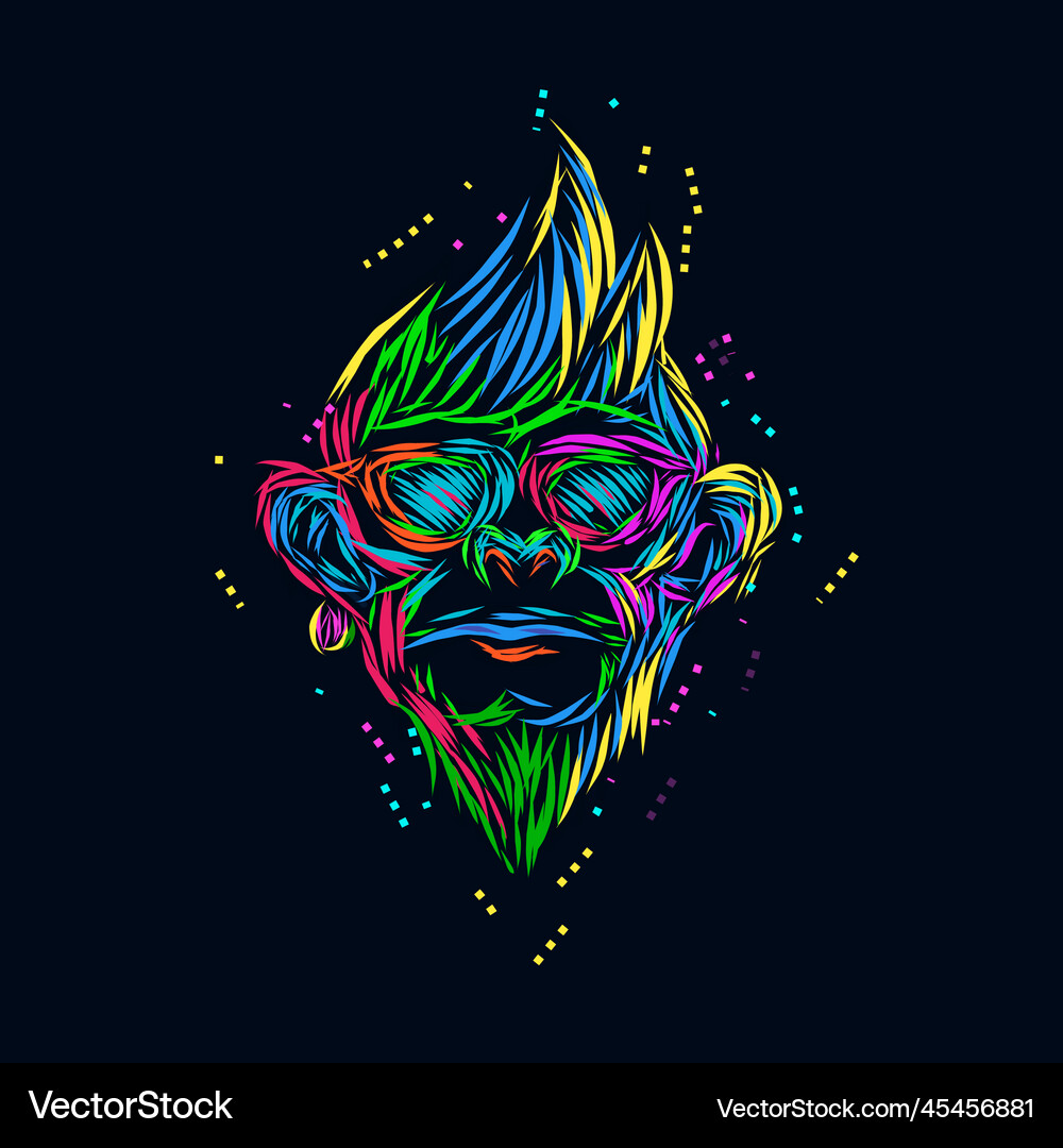 Monkey line pop art portrait colorful logo design Vector Image