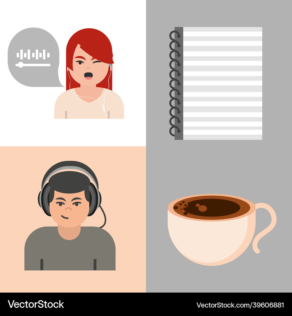 Podcast people and icons Royalty Free Vector Image
