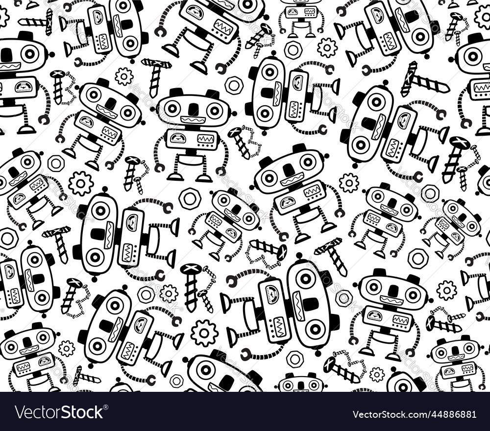 Seamless pattern of outline robot cartoon Vector Image