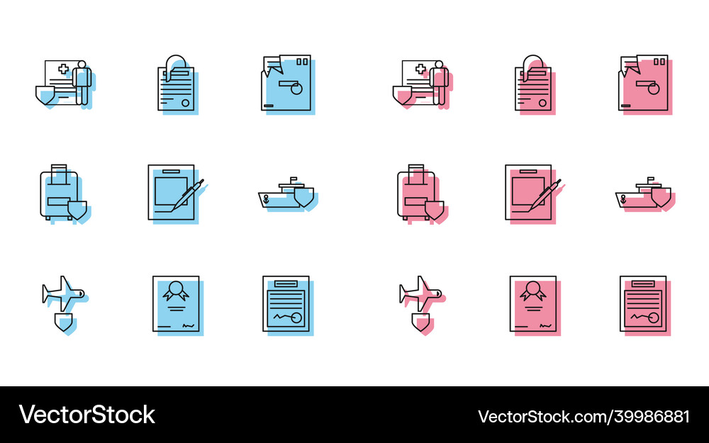 Set line plane with shield certificate template Vector Image