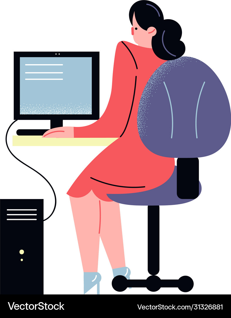 Woman sitting and doing computer work in office Vector Image