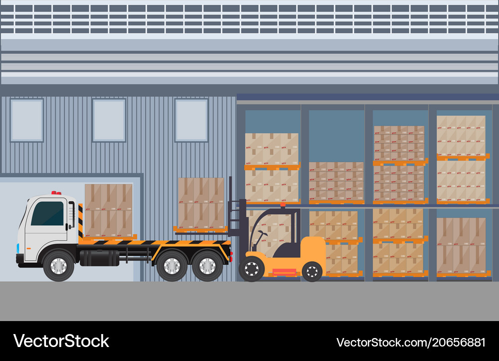 Workers man loading the truck with pallets of Vector Image