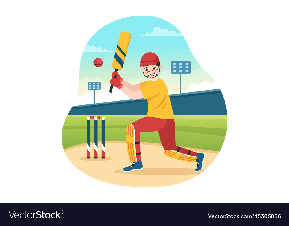 Batsman playing cricket sport with bat and balls Vector Image