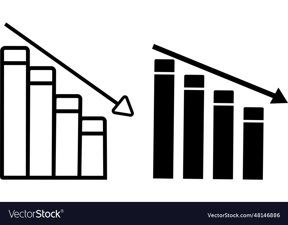 Decreasing graph flat icon set linear on buttons Vector Image