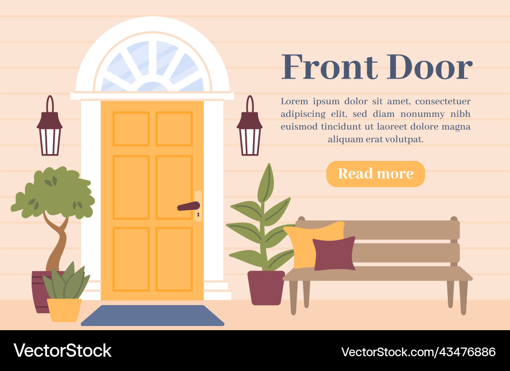 Door outside home exterior wall with architecture Vector Image