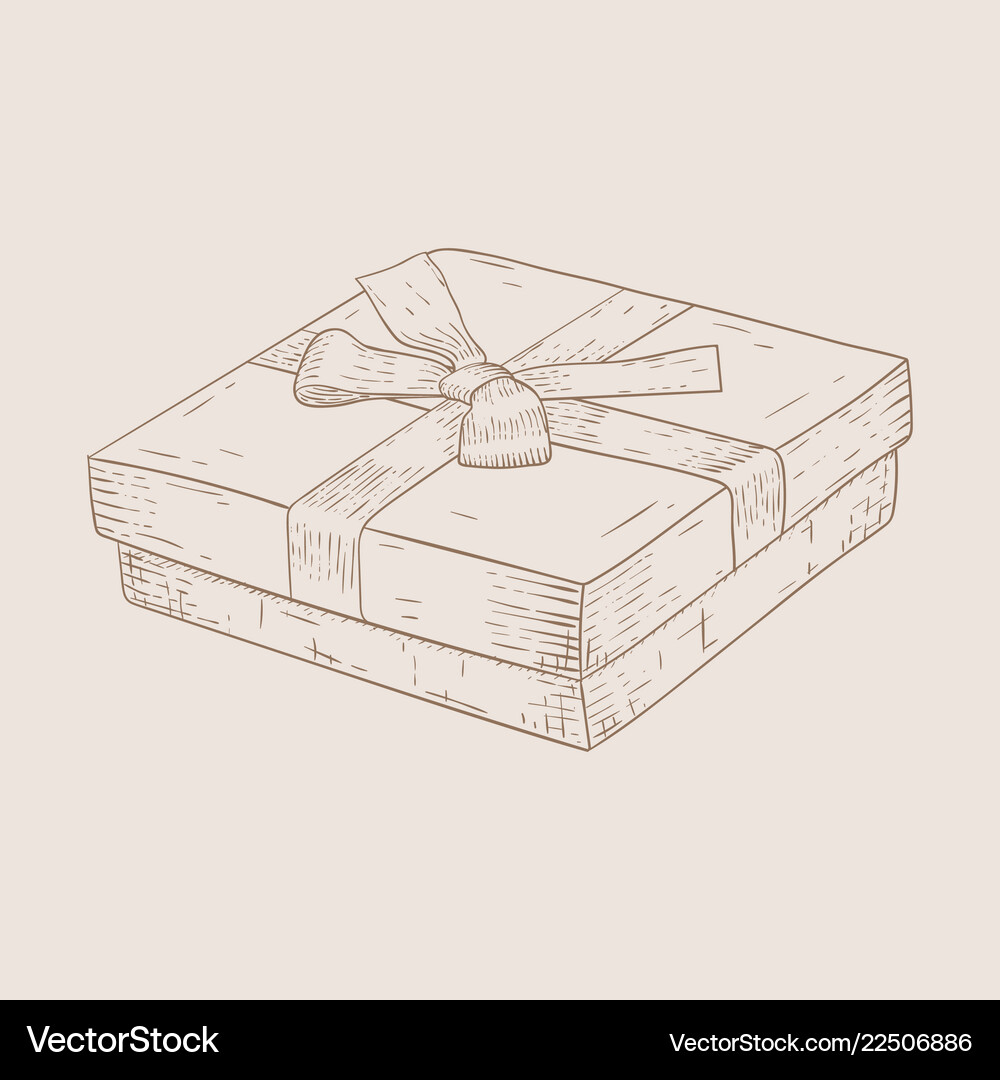 Gift box hand drawn sketch on beige background Vector Image