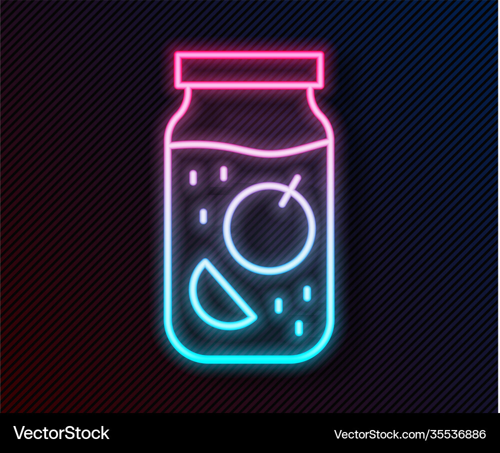 Glowing neon line jam jar icon isolated on black Vector Image
