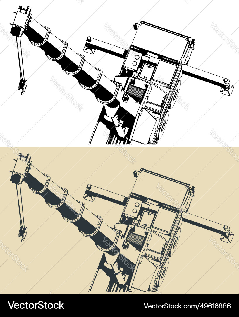 Mobile crane with long telescopic boom close-up Vector Image