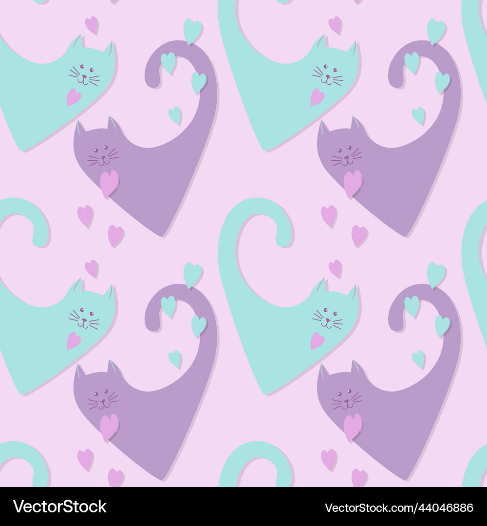 Pattern cat and heart valentines day love Vector Image