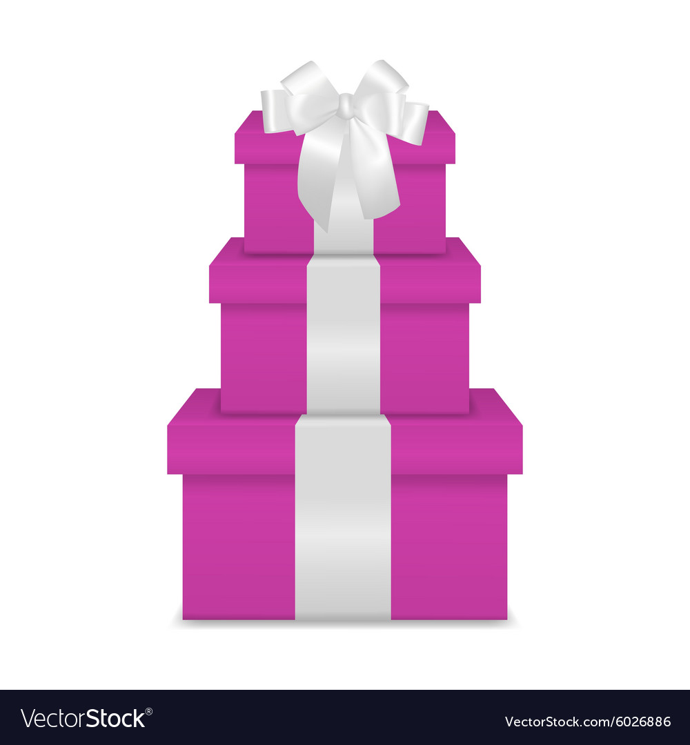 Stack three realistic pink gift boxes Royalty Free Vector
