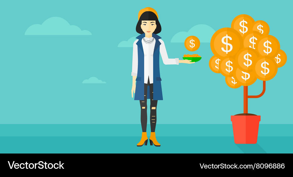 Woman catching dollar coins Royalty Free Vector Image