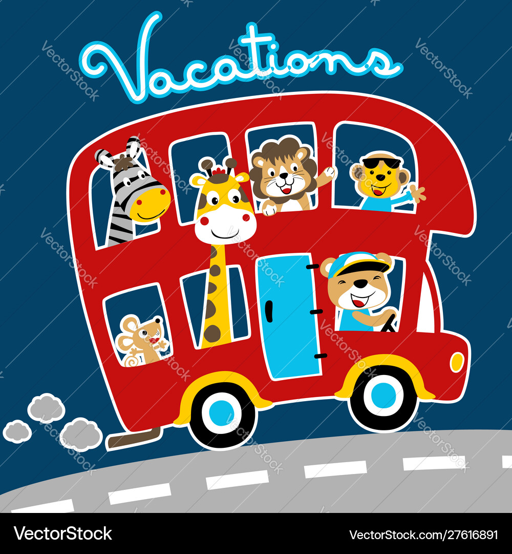 Animals on bus vacations time cartoon Royalty Free Vector