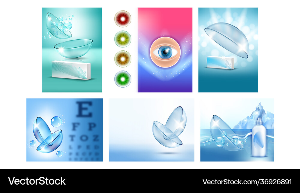 Contact lenses advertising banners set Royalty Free Vector