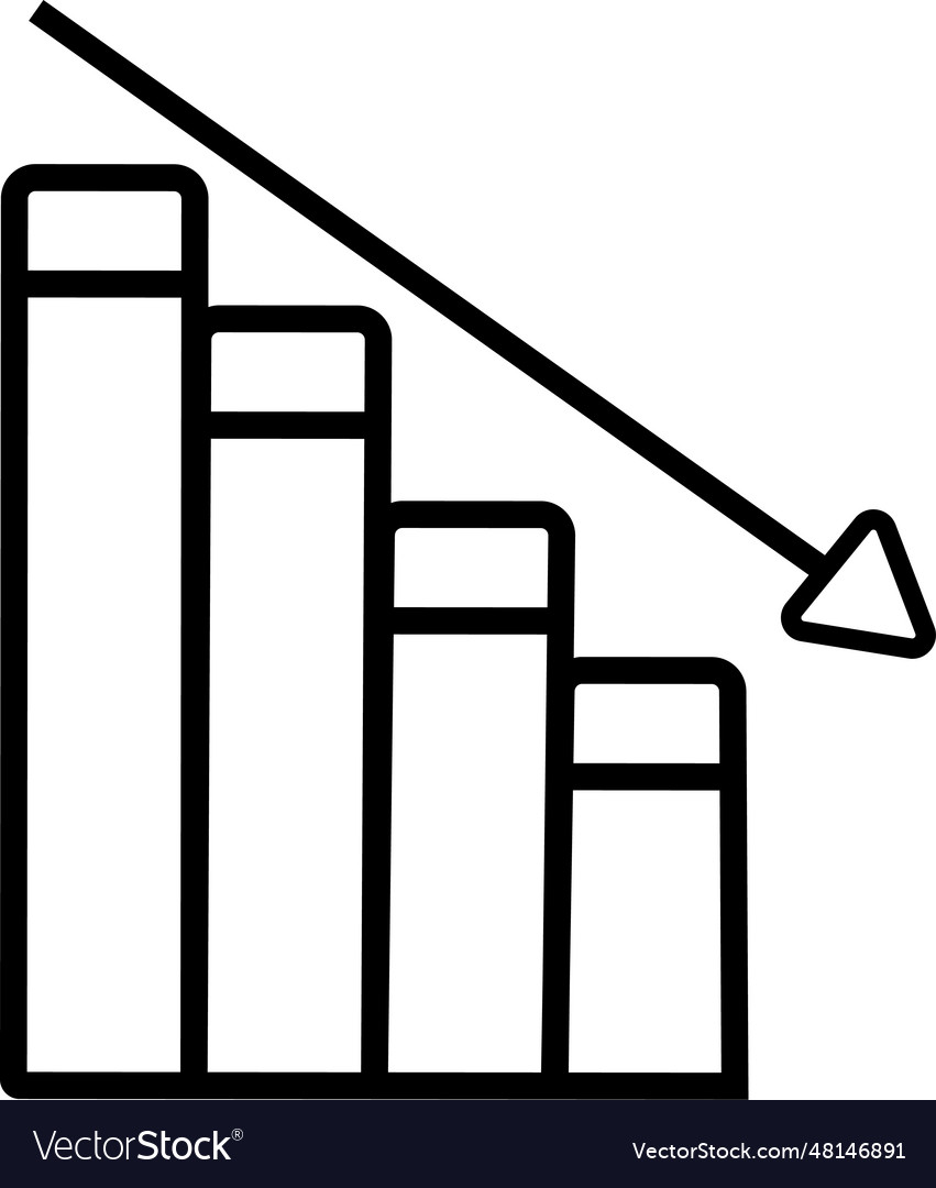 Decreasing graph flat icon linear on buttons Vector Image