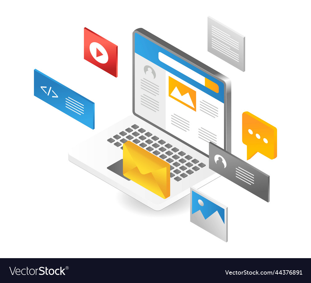 Flat isometric concept computer application data Vector Image