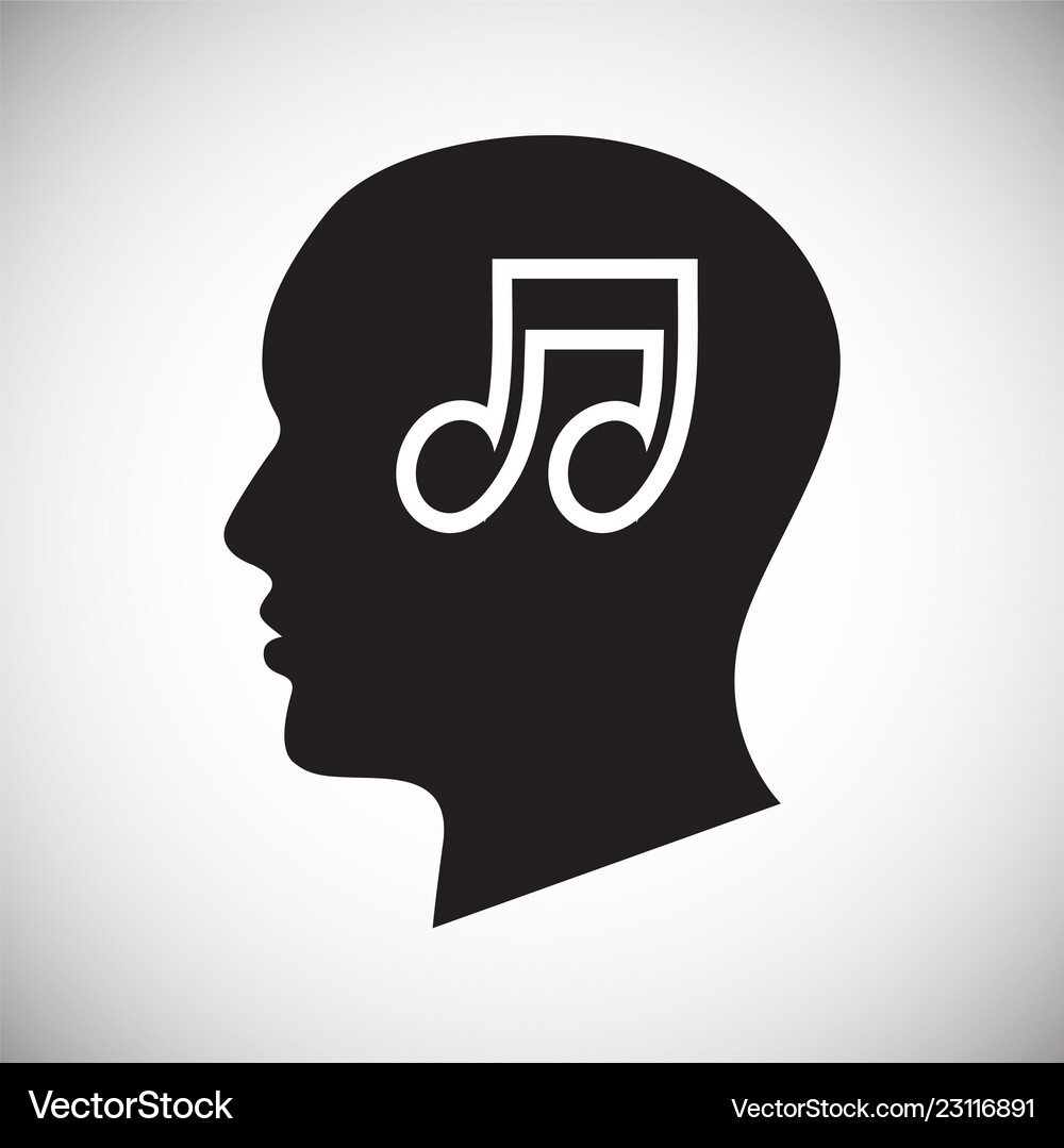Human head with music icon on white background Vector Image