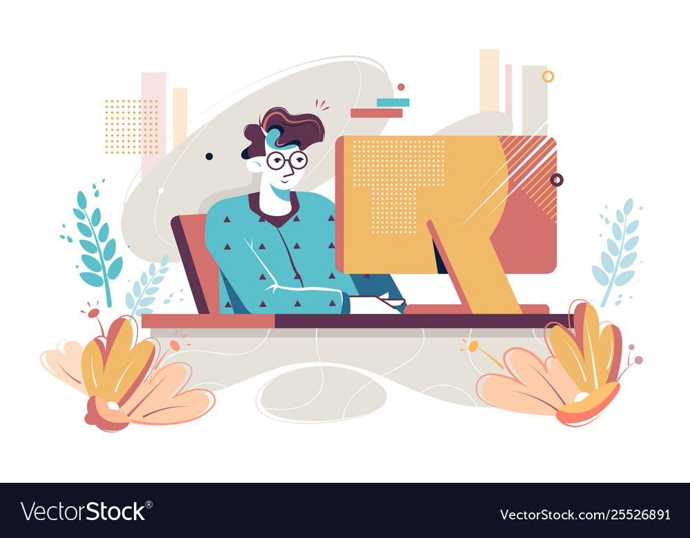 Man at computer Royalty Free Vector Image - VectorStock