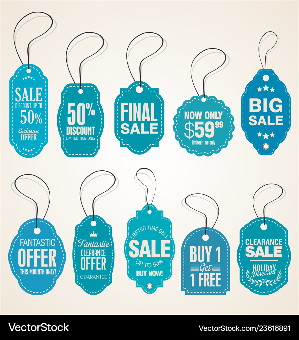 Price tags retro vintage blue collection Vector Image