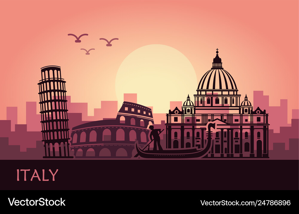 Abstract italian cityscape with silhouettes Vector Image