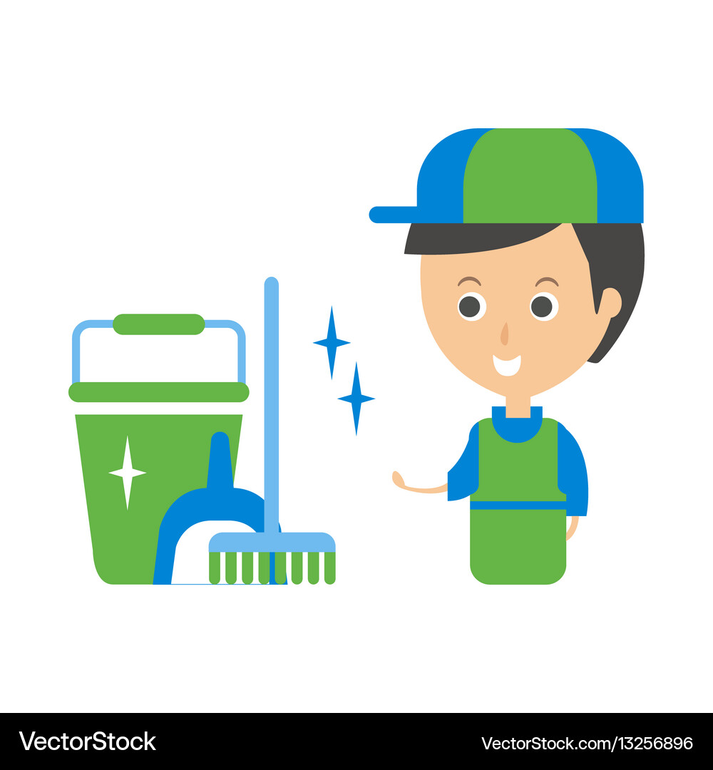 Cleanup service worker and clean floor cleaning Vector Image