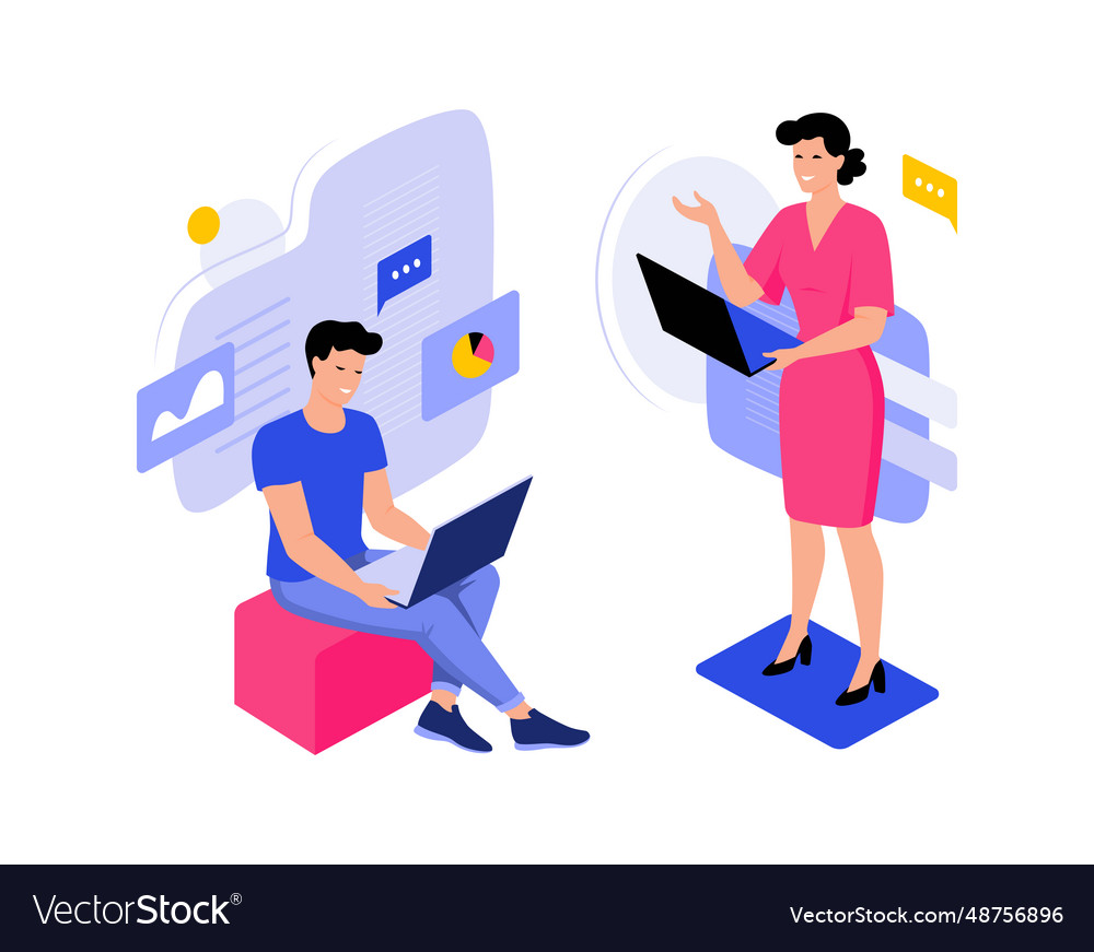 Digital work people with laptops computer Vector Image