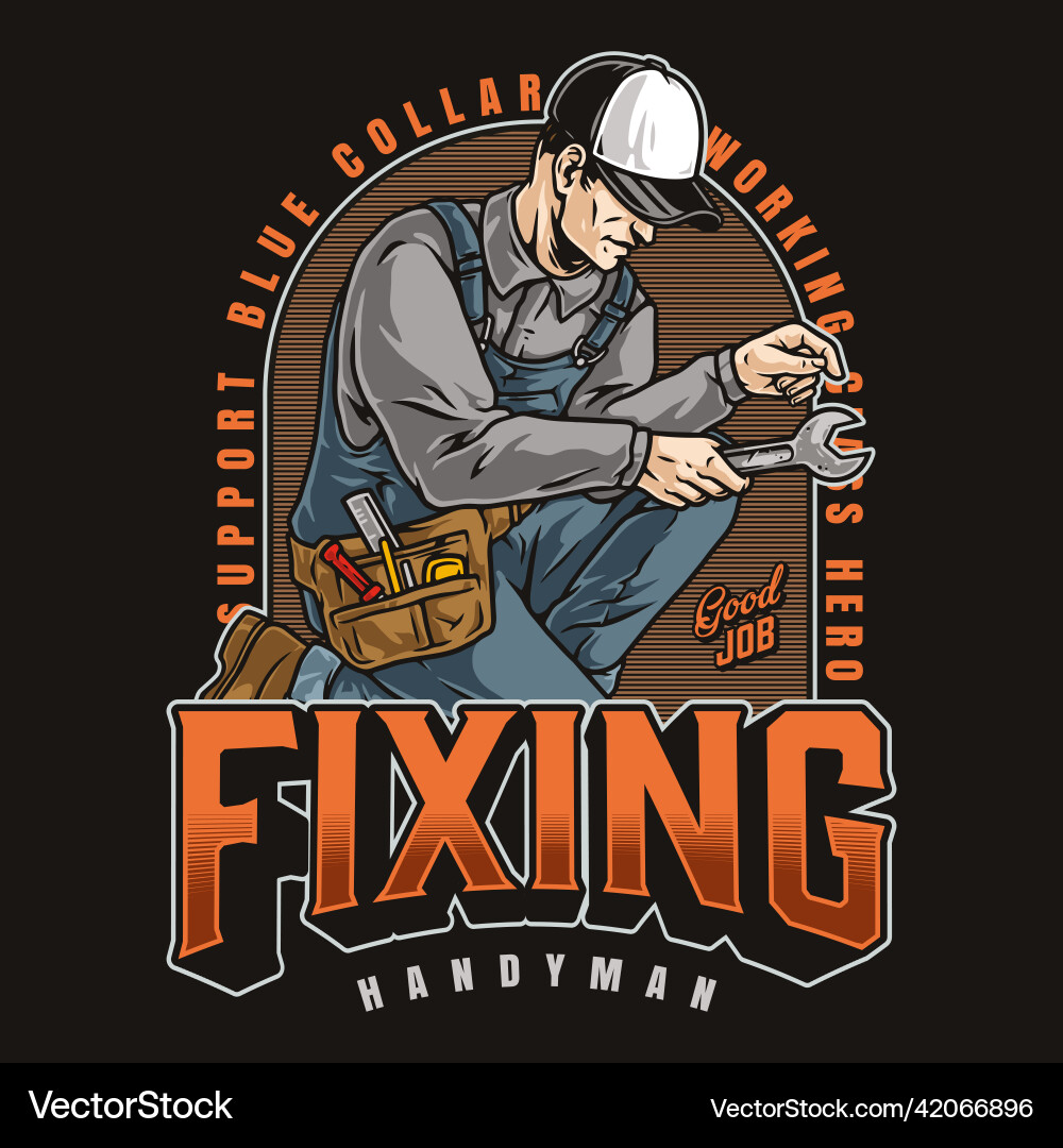 Fixing service colorful emblem with inscription Vector Image