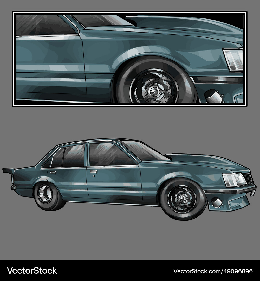 Grey drag racing car with black strip Royalty Free Vector