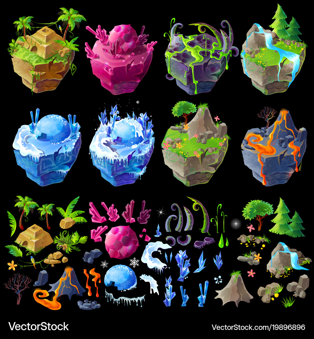 Isometric 3d fantastic islands details for Vector Image