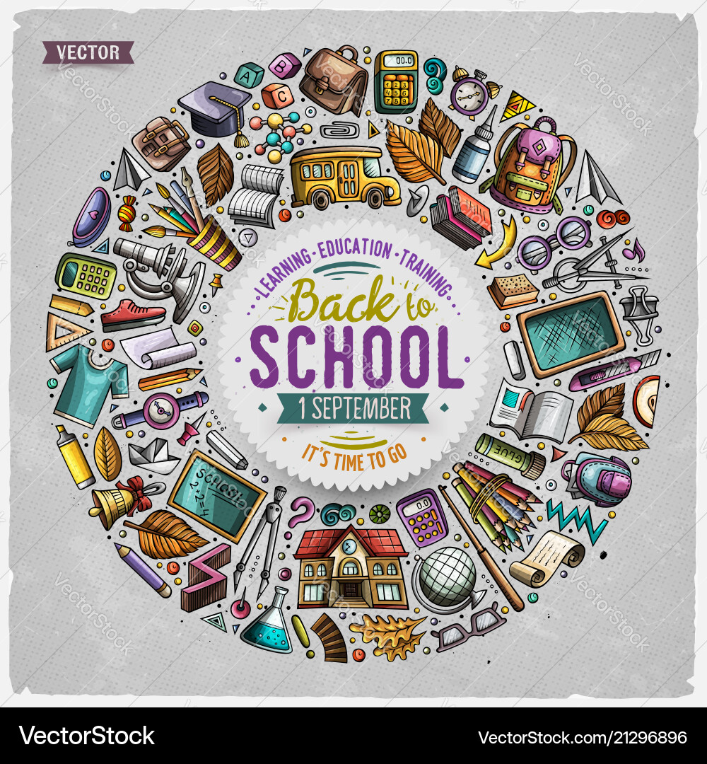 Set of school cartoon doodle objects symbols Vector Image