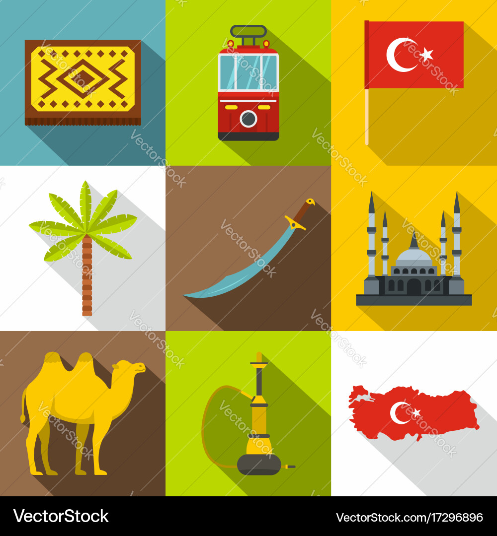 State of turkey icon set flat style Royalty Free Vector
