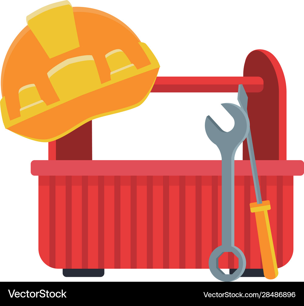 Tools box and safety helmet colorful design Vector Image