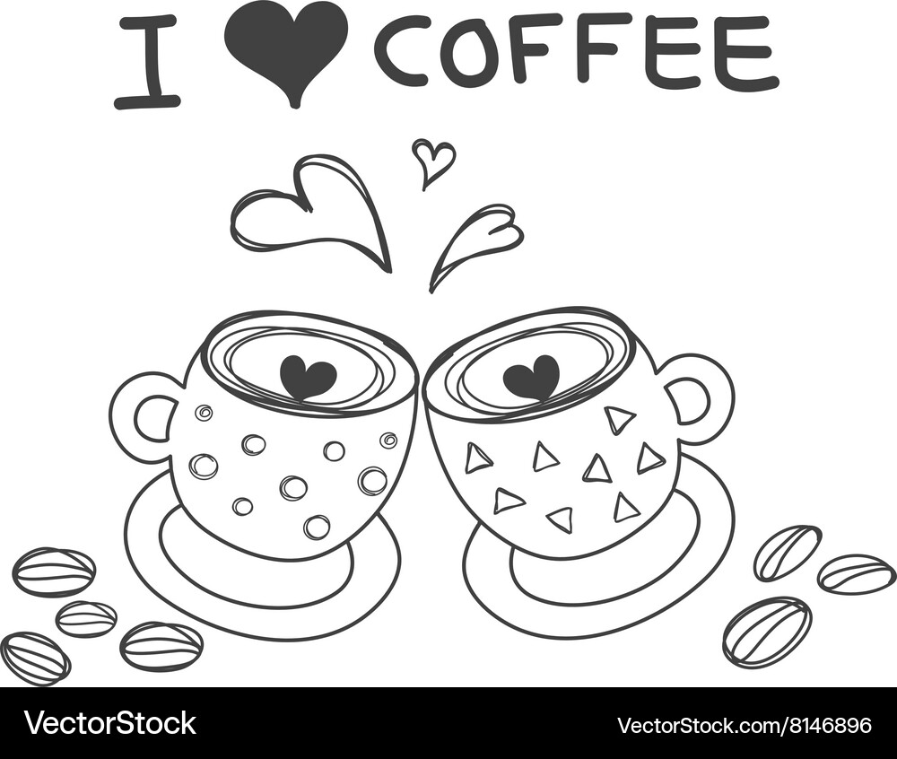 Two coffee cups with heart word i love Royalty Free Vector