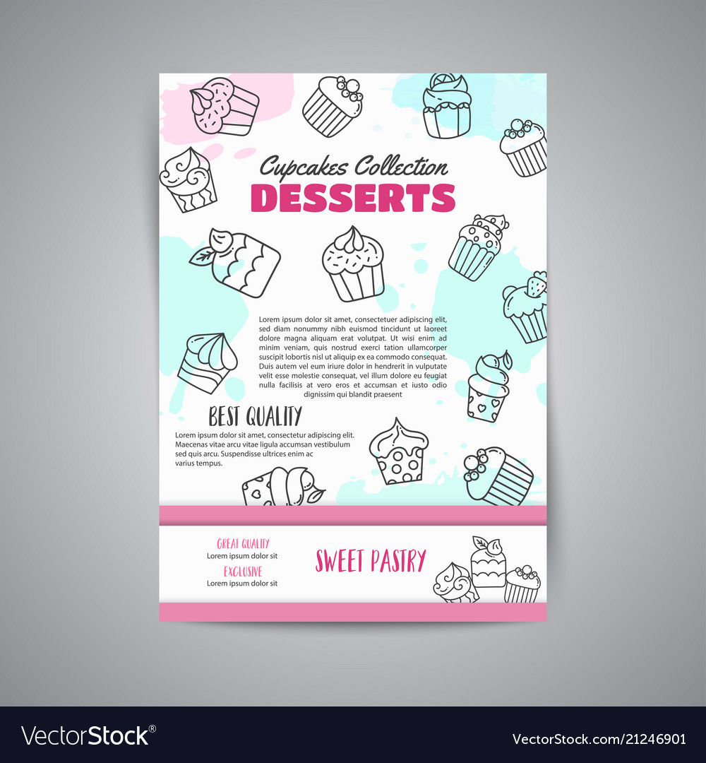 Cupcake newsletter with handdrawn cupcakes Vector Image