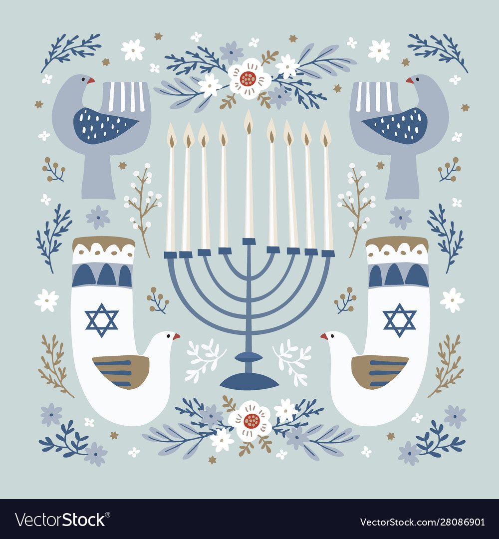 Happy hanukkah greeting card invitation with hand Vector Image