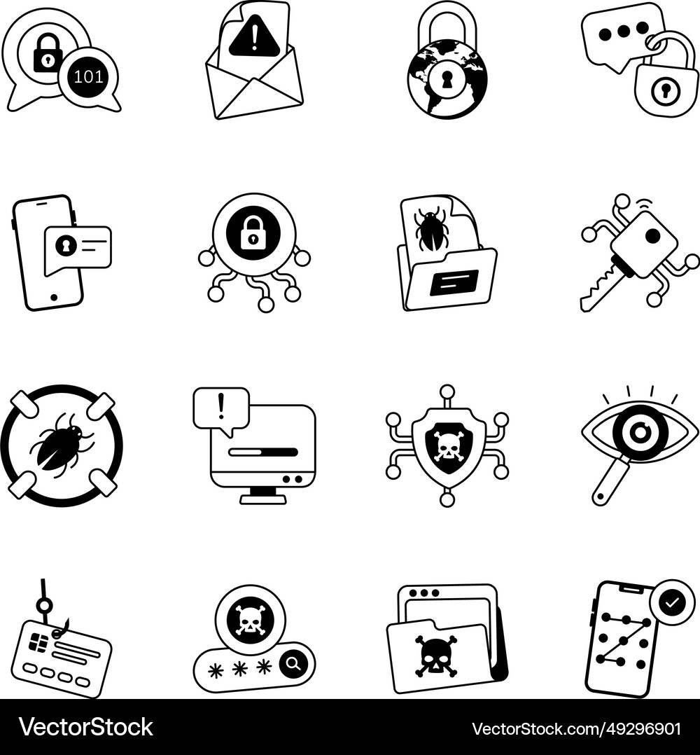 Pack of cybersecurity glyph icons Royalty Free Vector Image
