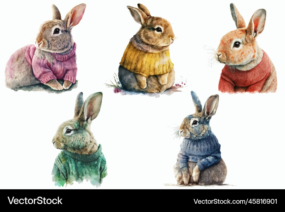Safari animal set rabbits in multi-colored Vector Image