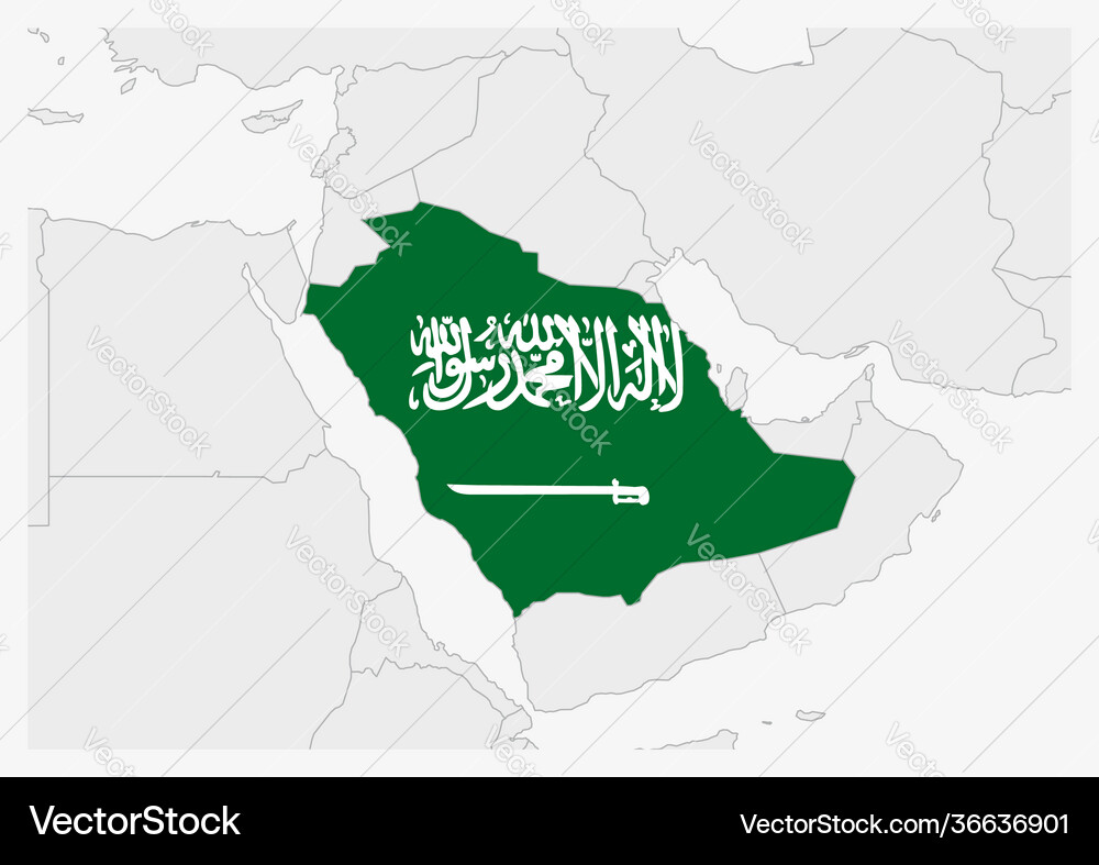 Saudi arabia map highlighted in flag Royalty Free Vector