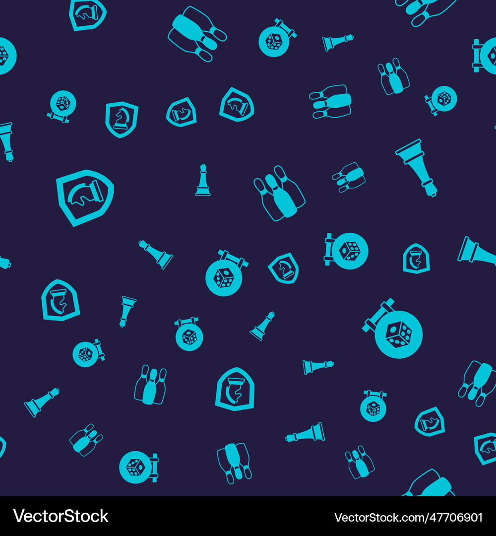 Set chess bowling pin and game dice on seamless Vector Image
