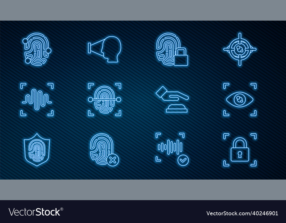 Set line fingerprint with lock eye scan voice Vector Image Set line fingerprint with lock eye scan voice Vector Image