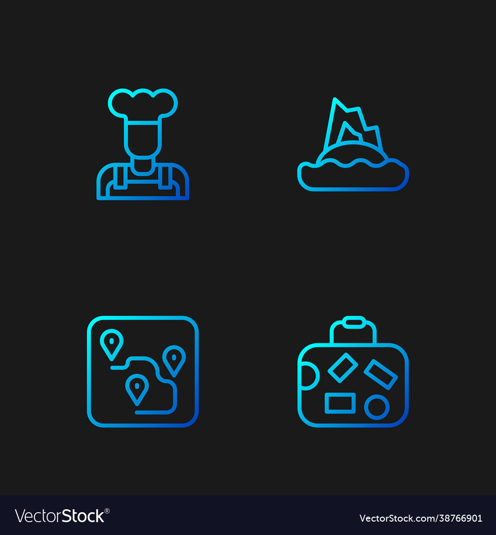 Set line suitcase route location cook Royalty Free Vector Set line suitcase route location cook Royalty Free Vector