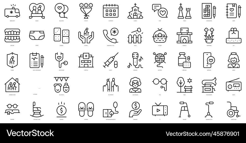Set of thin line old age icons Royalty Free Vector Image