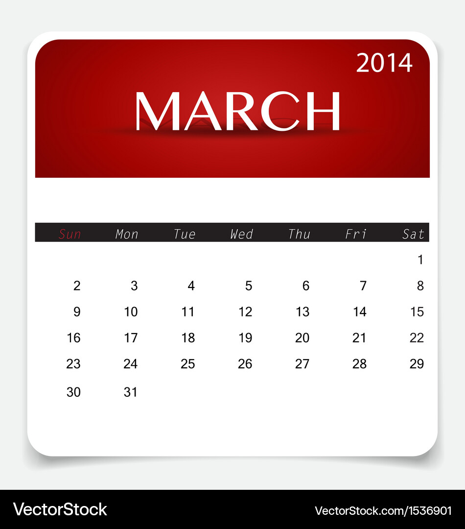 Simple 2014 calendar march Royalty Free Vector Image