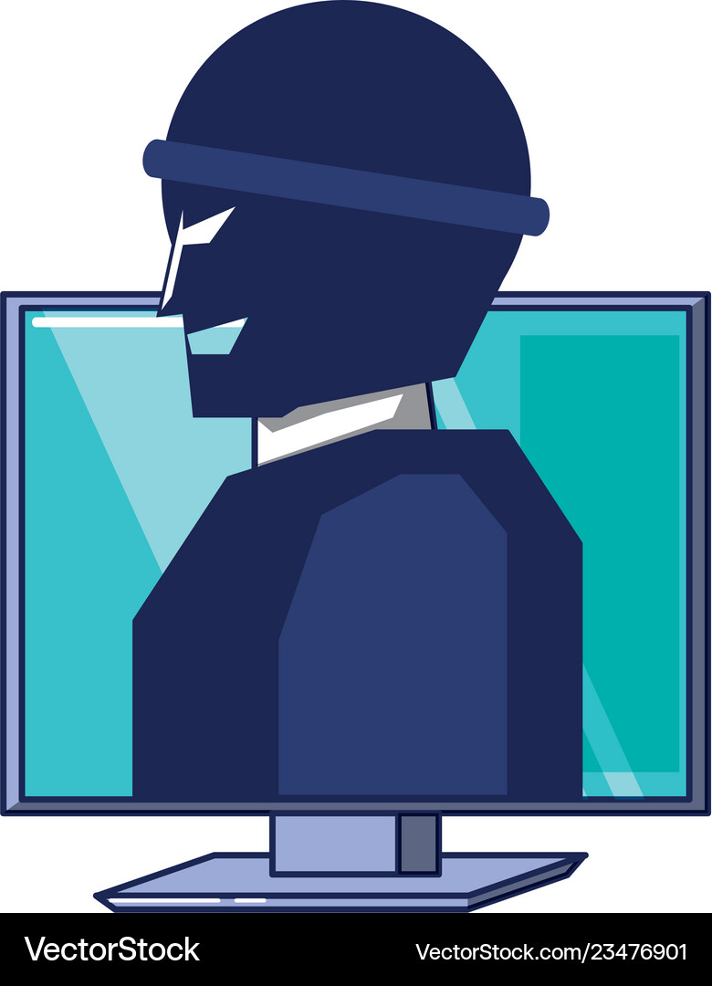 Thief man in monitor computer Royalty Free Vector Image