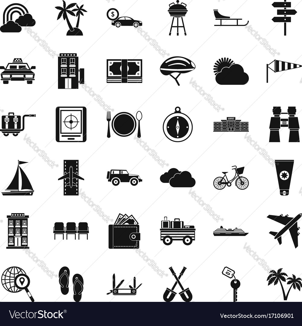 Trip icons set simple style Royalty Free Vector Image