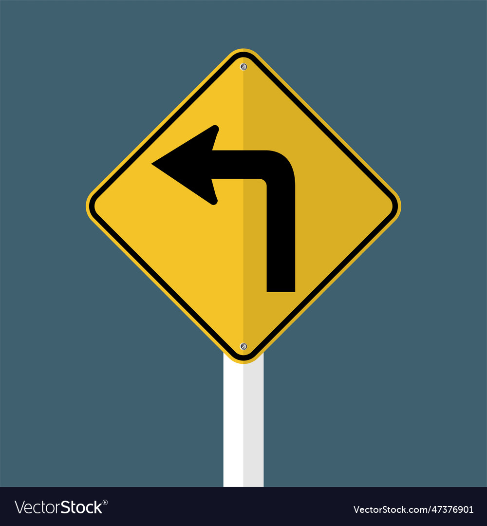 Turn left traffic road sign isolated on grey sky Vector Image