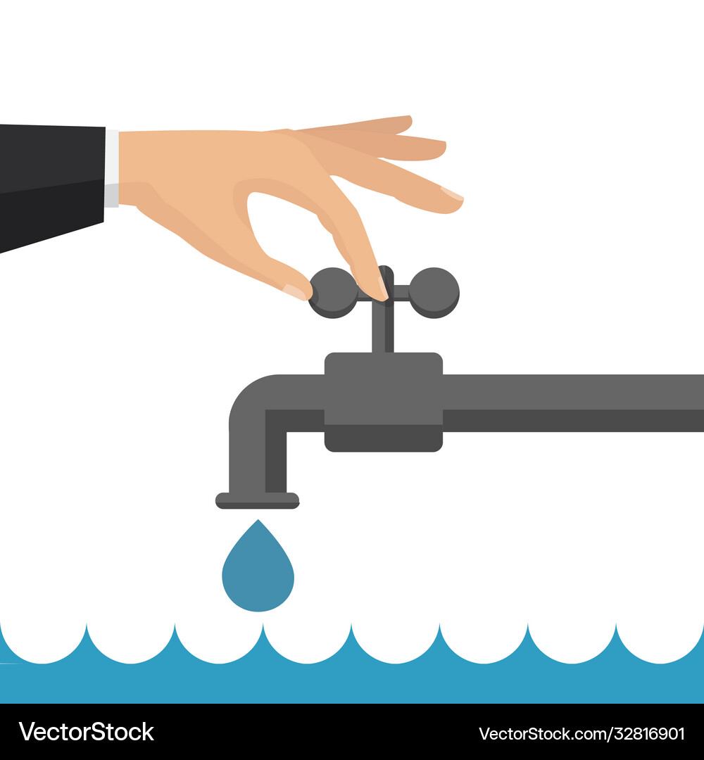 Turn off water with mans hand isolated Royalty Free Vector