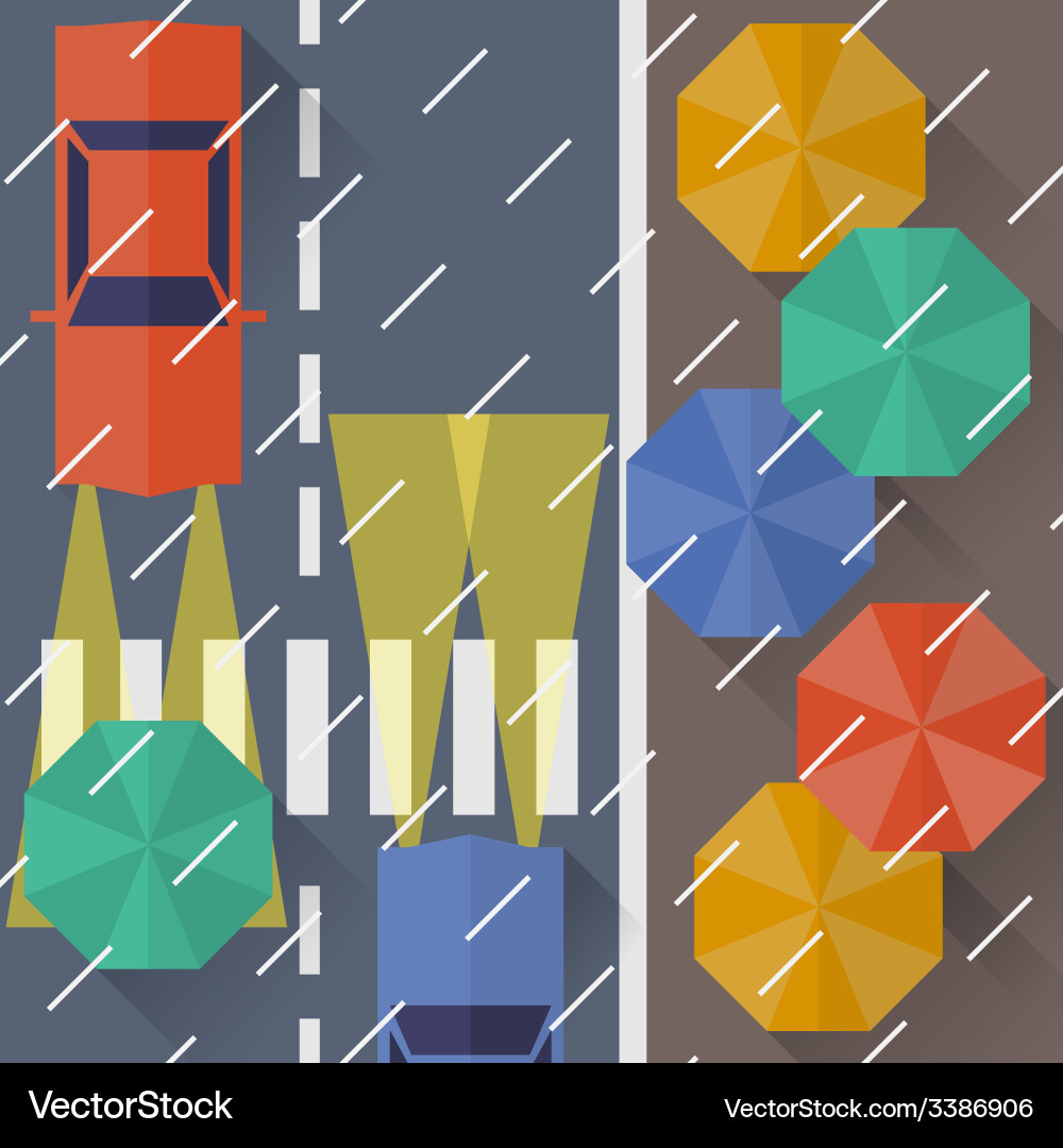 Autumn city rain a top view flat style Royalty Free Vector